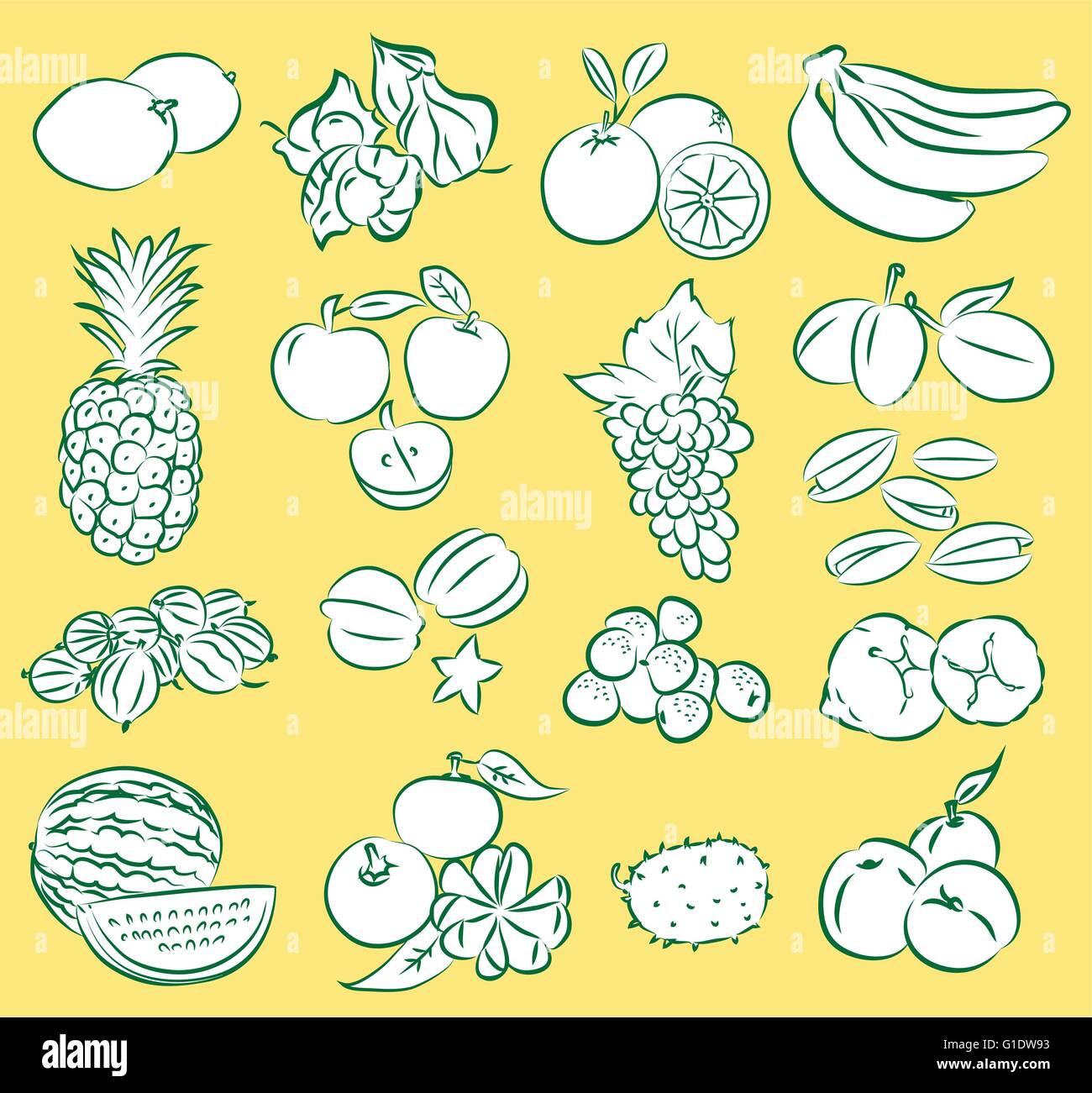 Vector Illustration of fruits icon set in line art mode Stock Vector ...