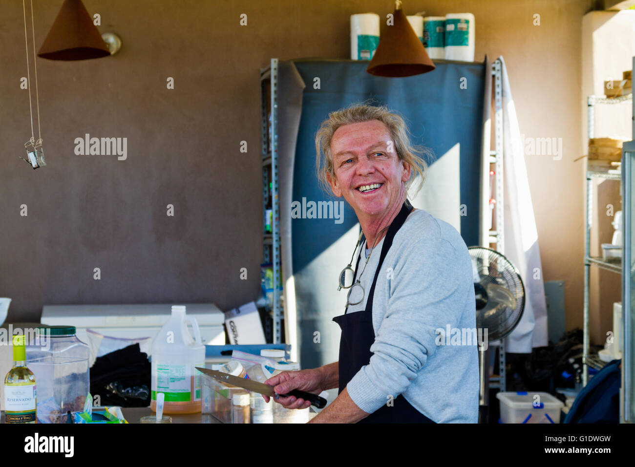 Michael Cope, artist, chef, and restaurateur happily at work in his ...