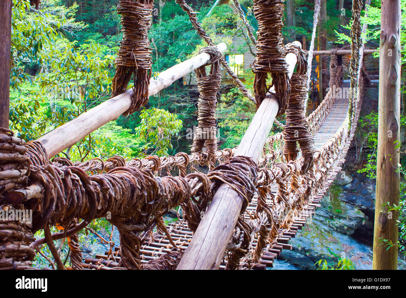 Vine bridge Kazurabashi crossing Iya Valley in Tokushima Prefecture ...