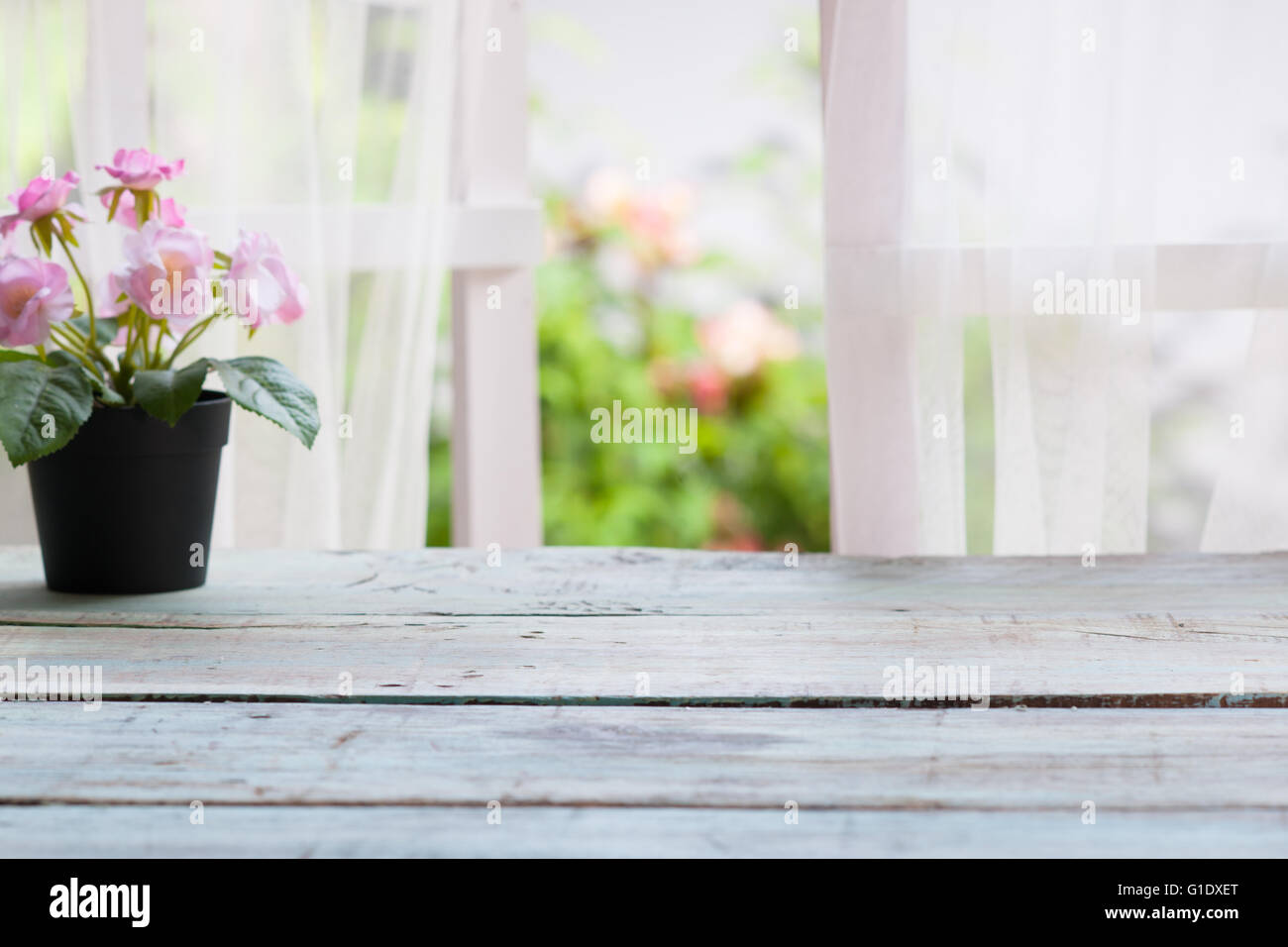 Wooden over summer window background Stock Photo - Alamy