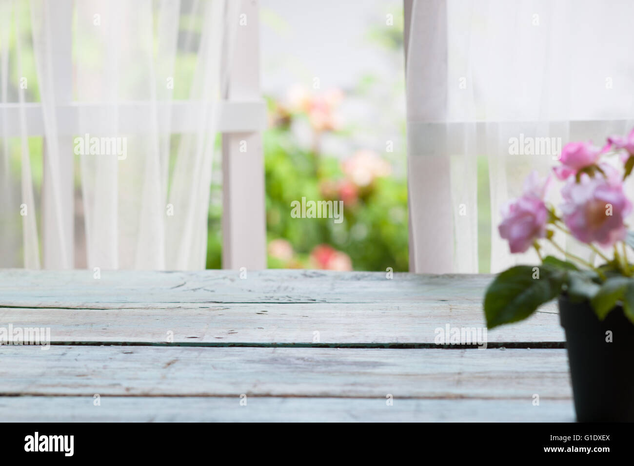 Wooden over summer window background Stock Photo - Alamy