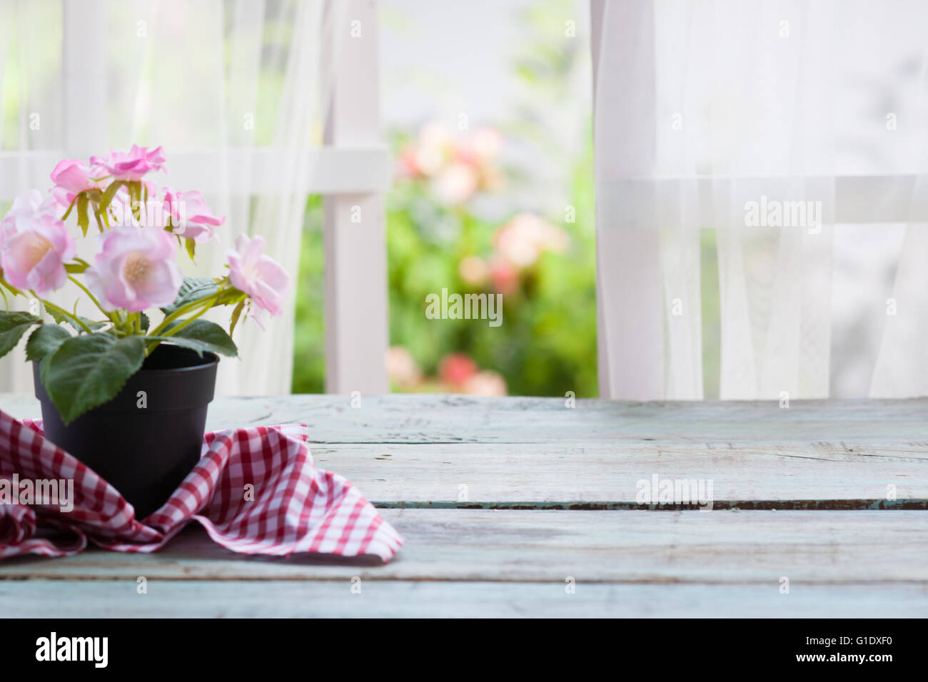 Wooden over summer window background Stock Photo - Alamy