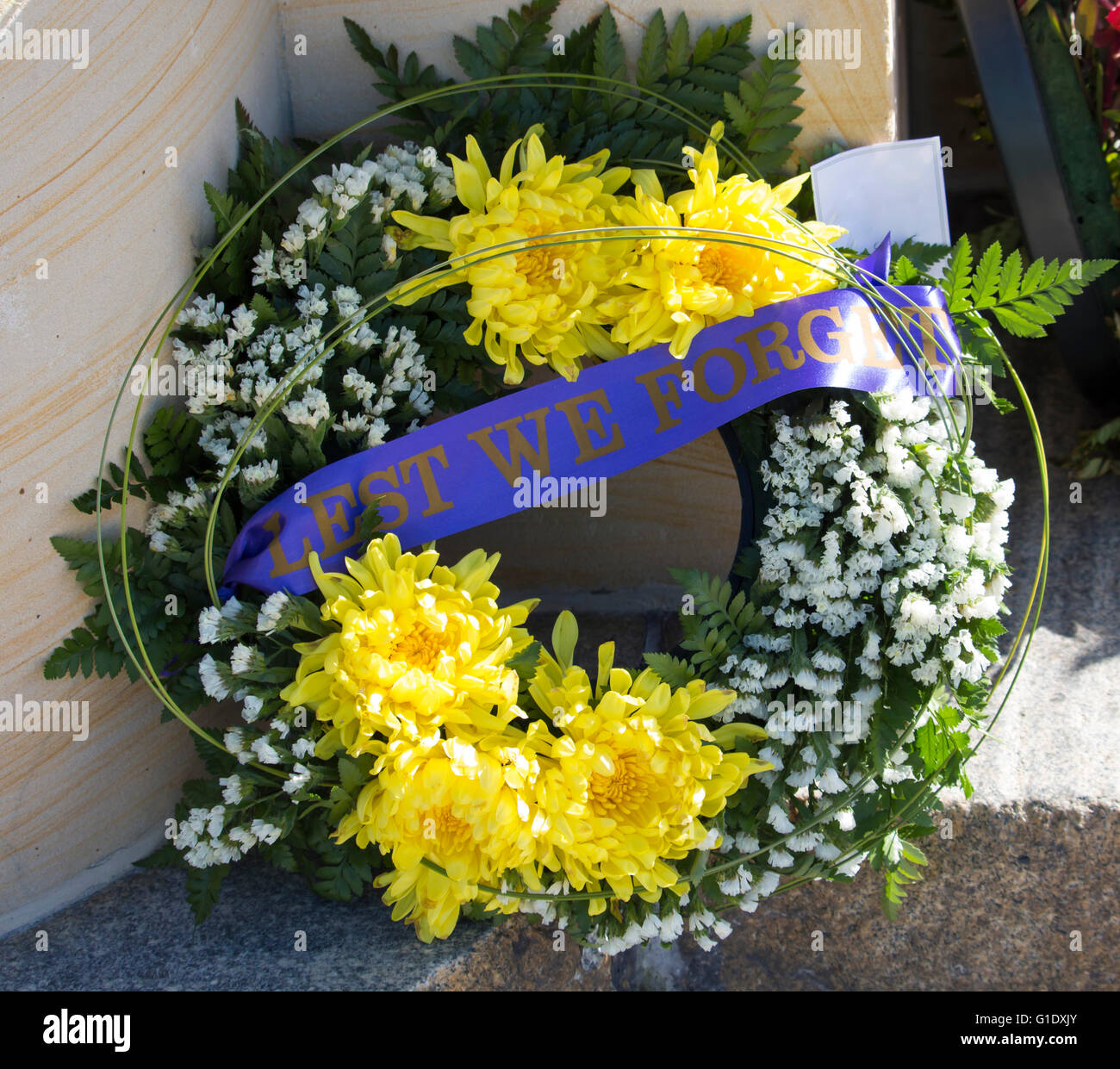 Colourful fresh floral wreaths for Anzac Day memorial celebrations on ...