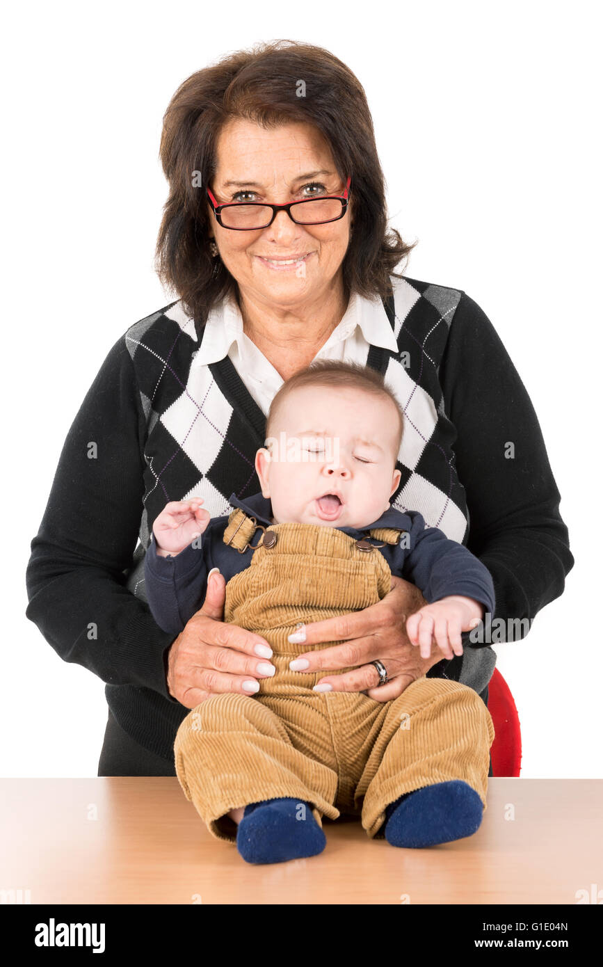 Happy grandma holding grandson baby isolated in white Stock Photo - Alamy