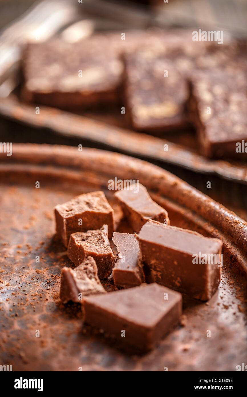 Cubes of homemade chocolate fudge Stock Photo - Alamy