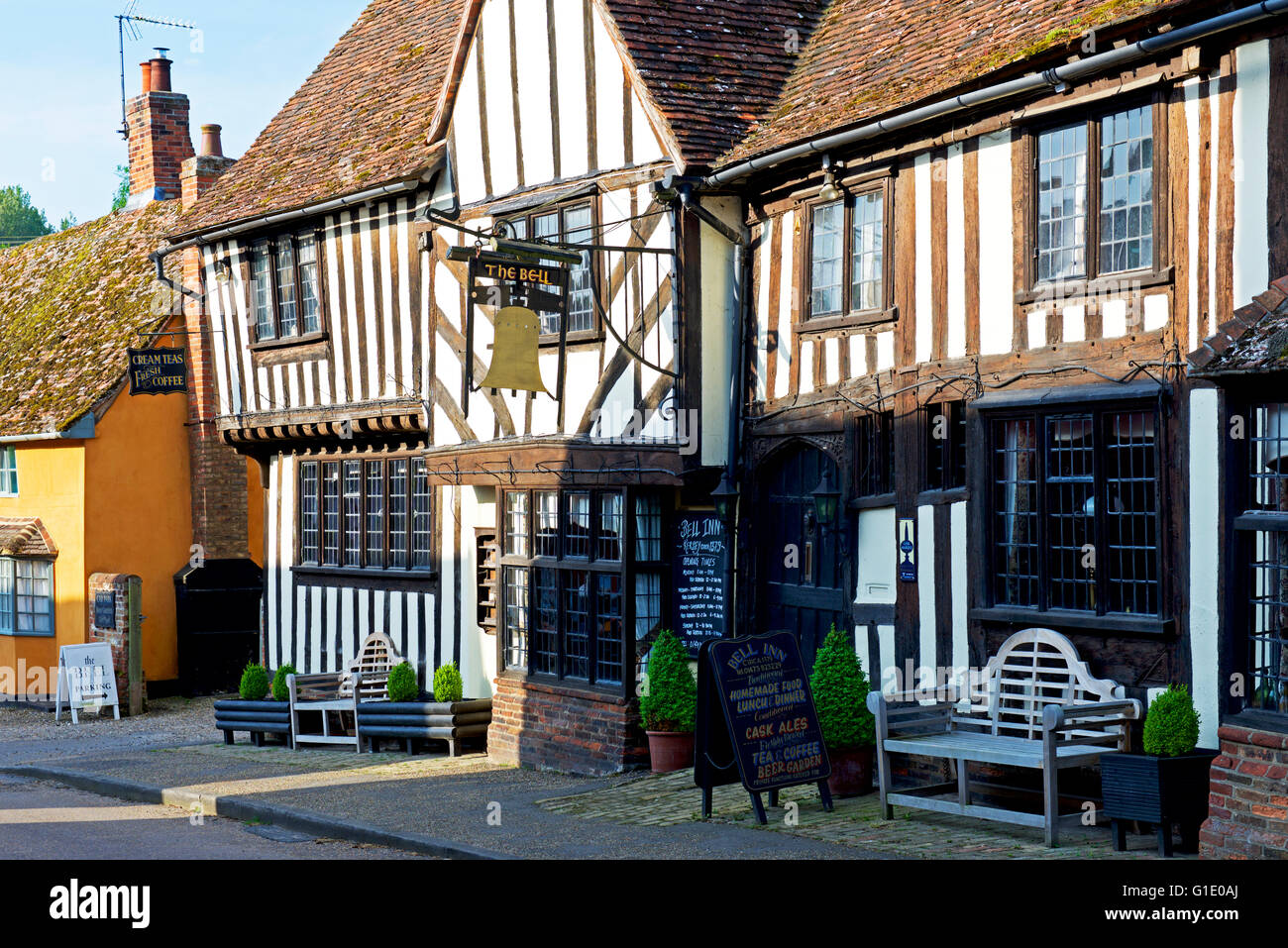 The Bell Inn, in the village of Kersey, Suffolk, England UK Stock Photo ...