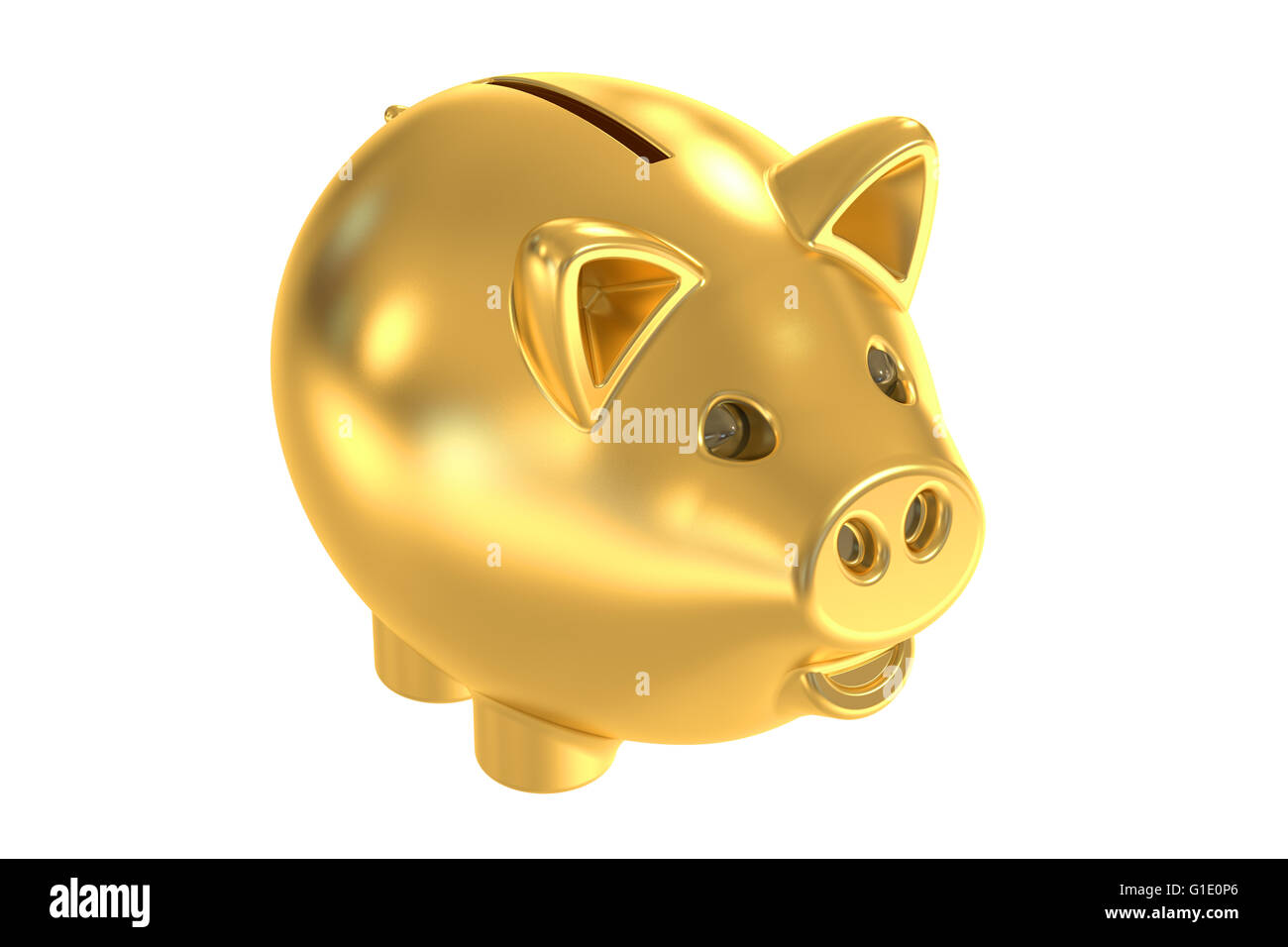 Golden piggy bank, 3D rendering isolated on white background Stock ...