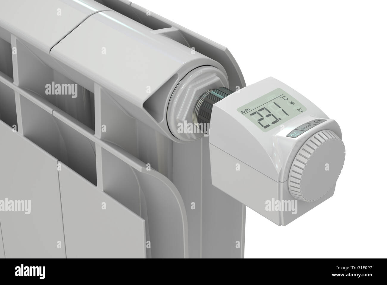 heating radiator with digital radiator thermostatic valve, 3D rendering ...