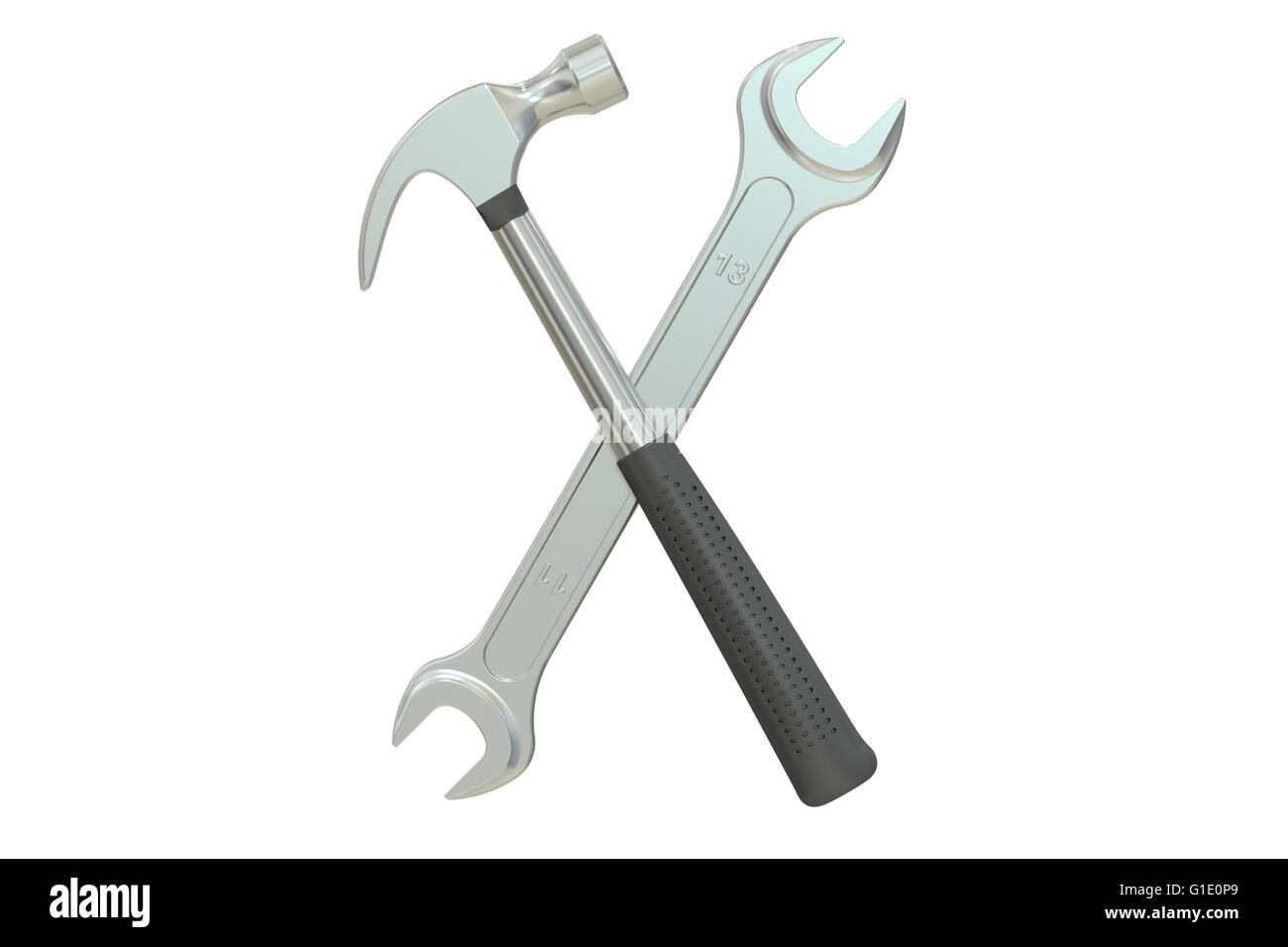 Hammer and wrench, 3D rendering isolated on white background Stock ...