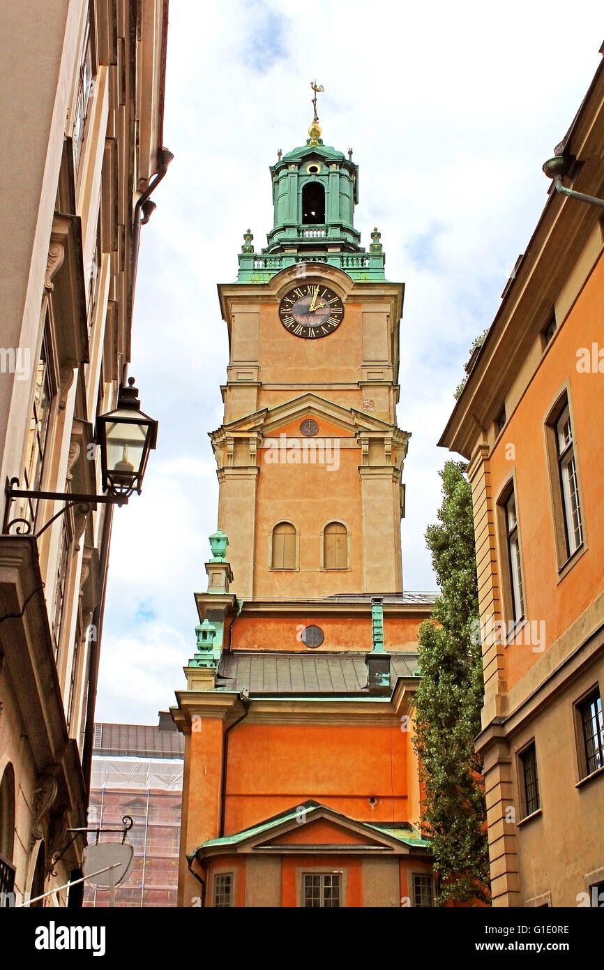 Saint Nicholas (Storkyrkan) Bell Tower, Stockholm, Sweden Stock Photo ...
