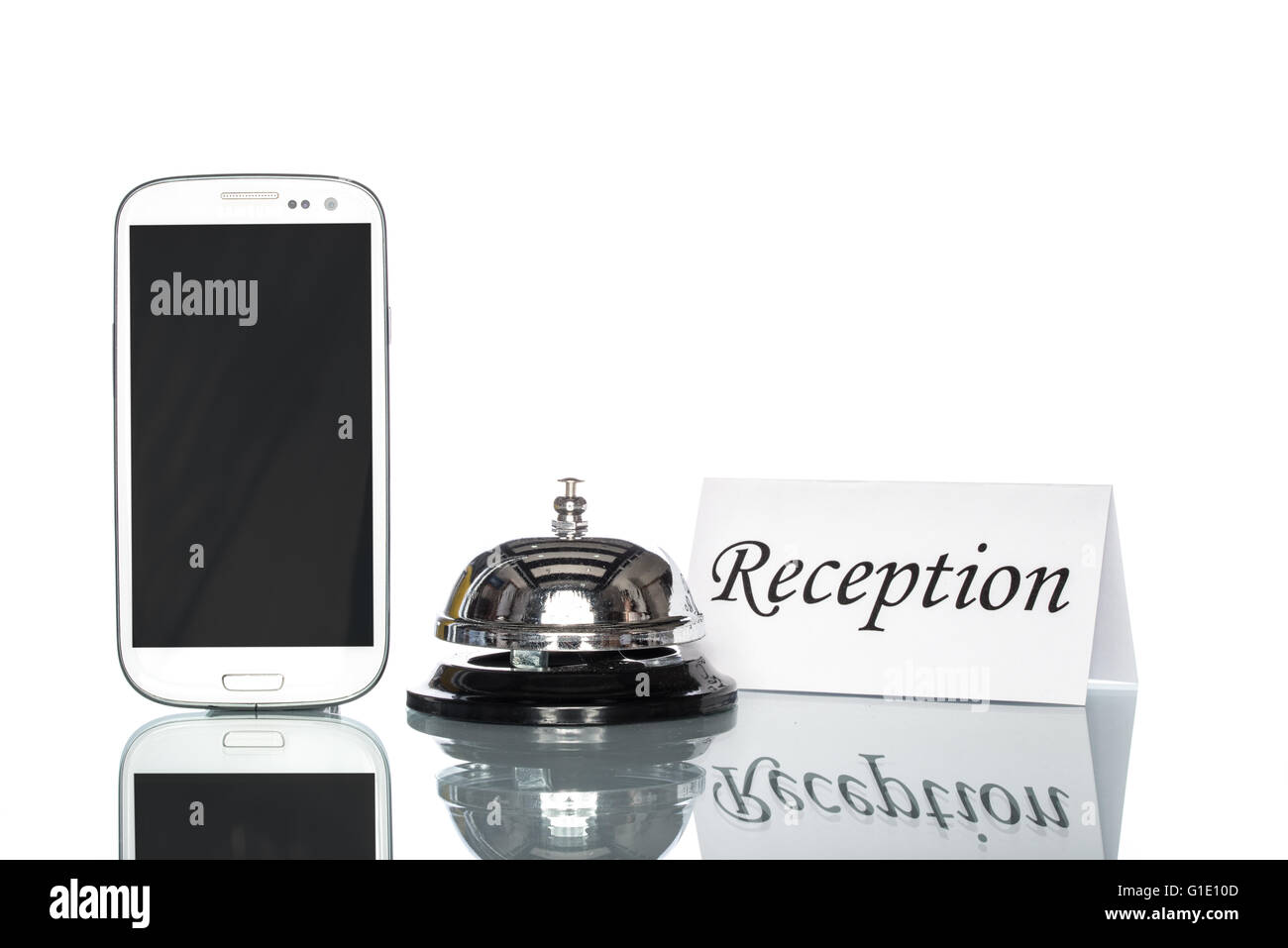cell phone and Service bell on white background, reception Stock Photo ...