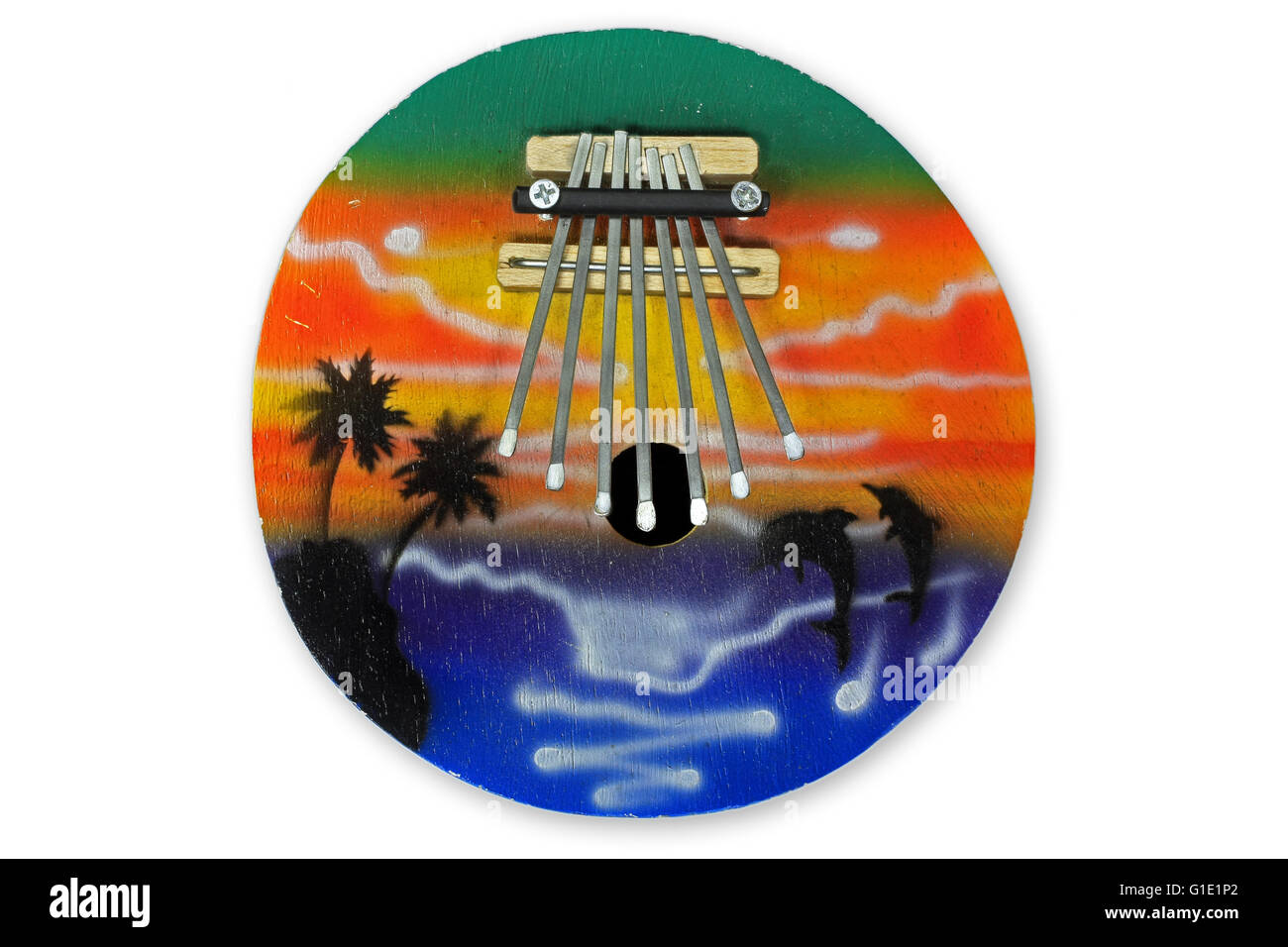 Thumb piano, karimbu, kalimba spiritual instruments in coconut isolated ...