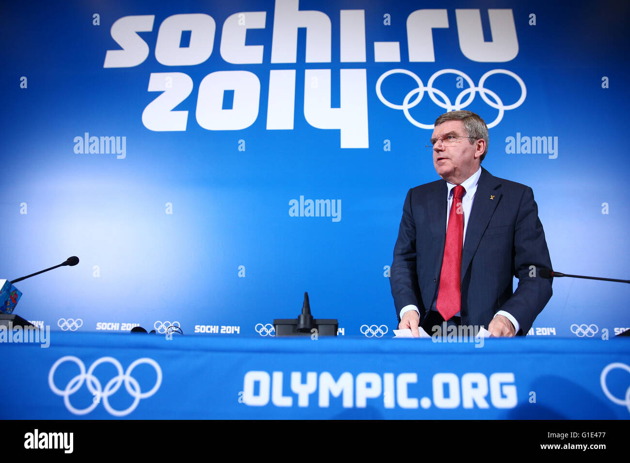 IOC President Thomas Bach of Germany attends a press conbference at the Main Media Center (MPC ...