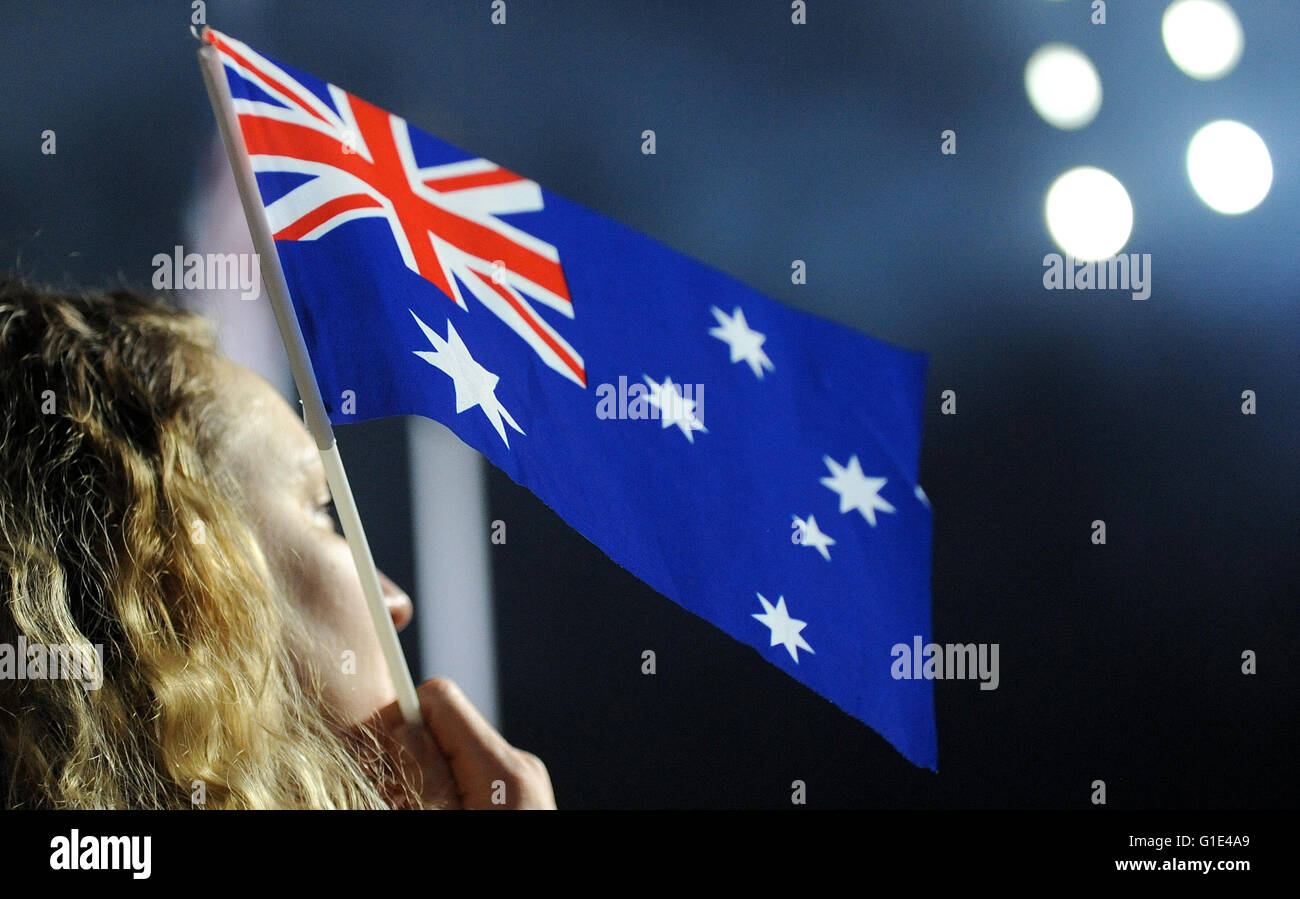 Orlando, Florida, USA. 12th May, 2016. A woman holds an Australian flag ...