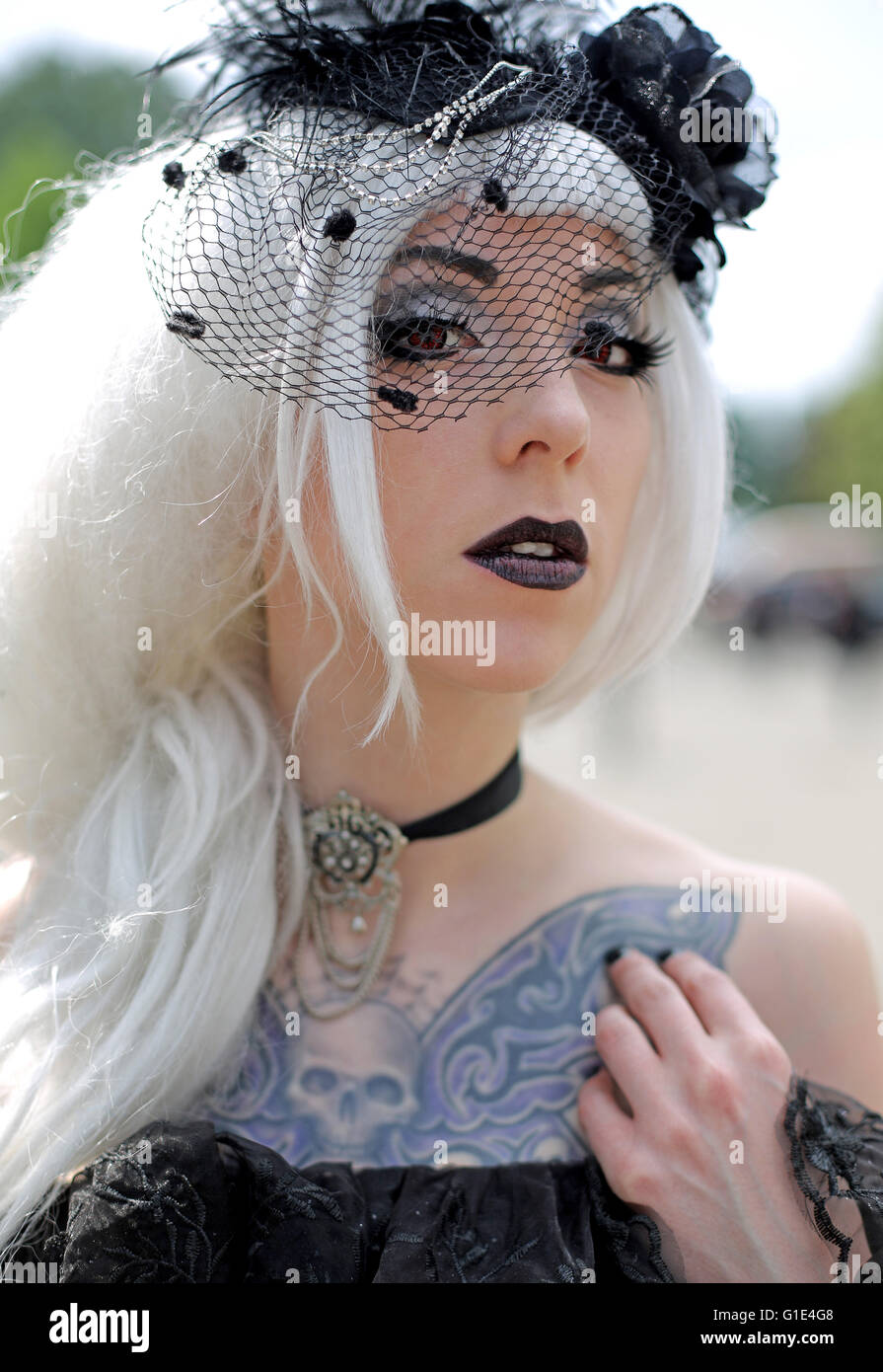 Leipzig, Germany. 13th May, 2016. Anna from Augsburg at the Wave-Gotik ...