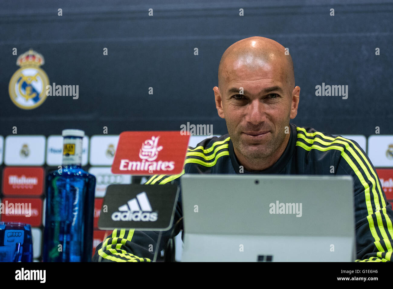 Madrid, Spain. 13th May, 2016. Zinedine Zidane, Real Madrid coach ...