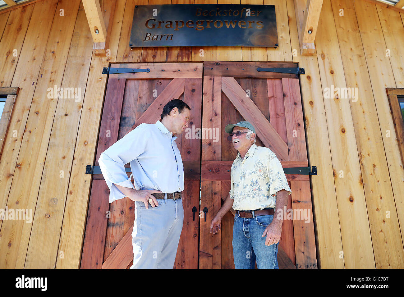 Napa, CA, USA. 12th May, 2016. Andy Beckstoffer, left, chats with ...