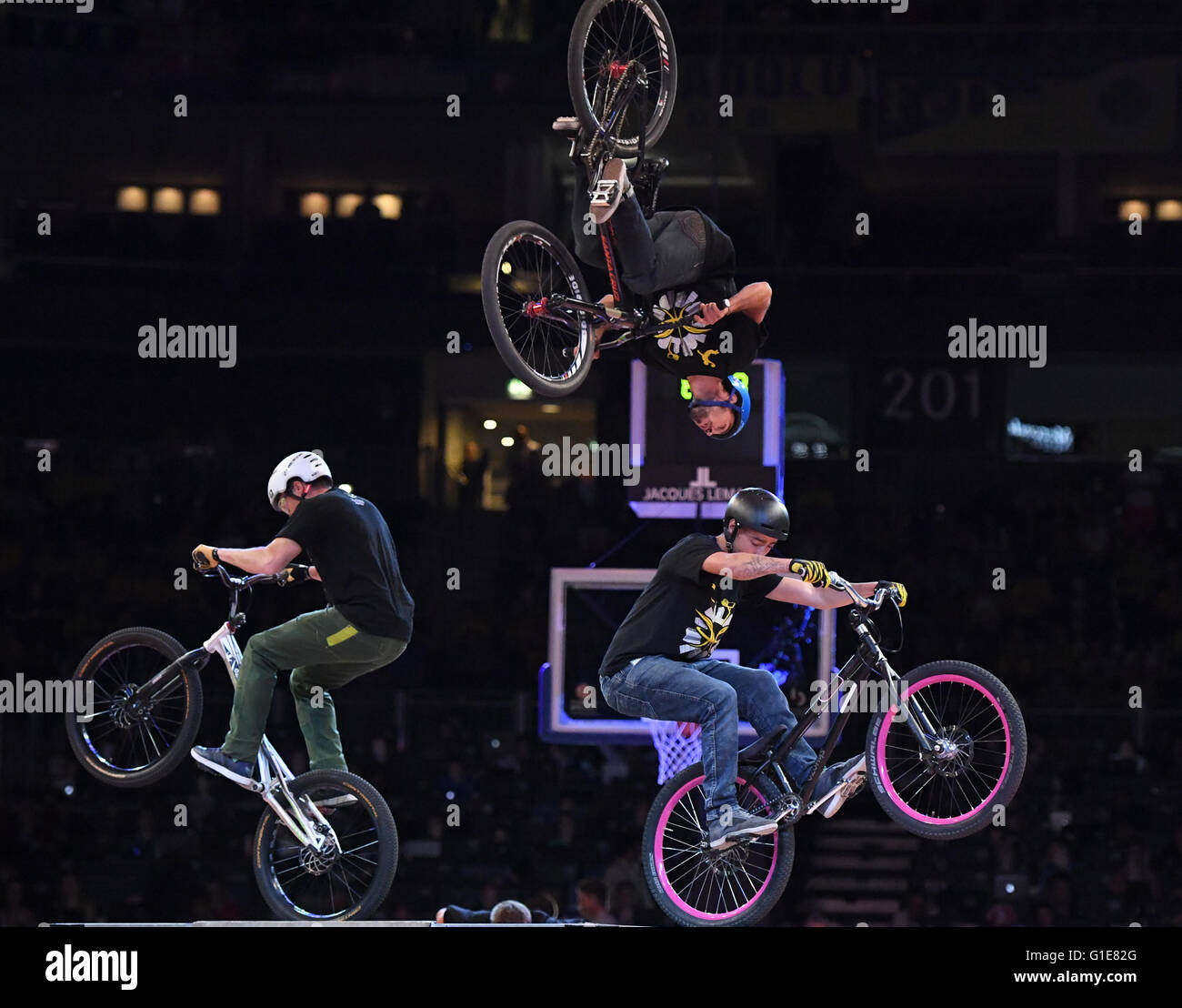 Berlin, Germany. 13th May, 2016. A group of bicycle acrobats performs ...