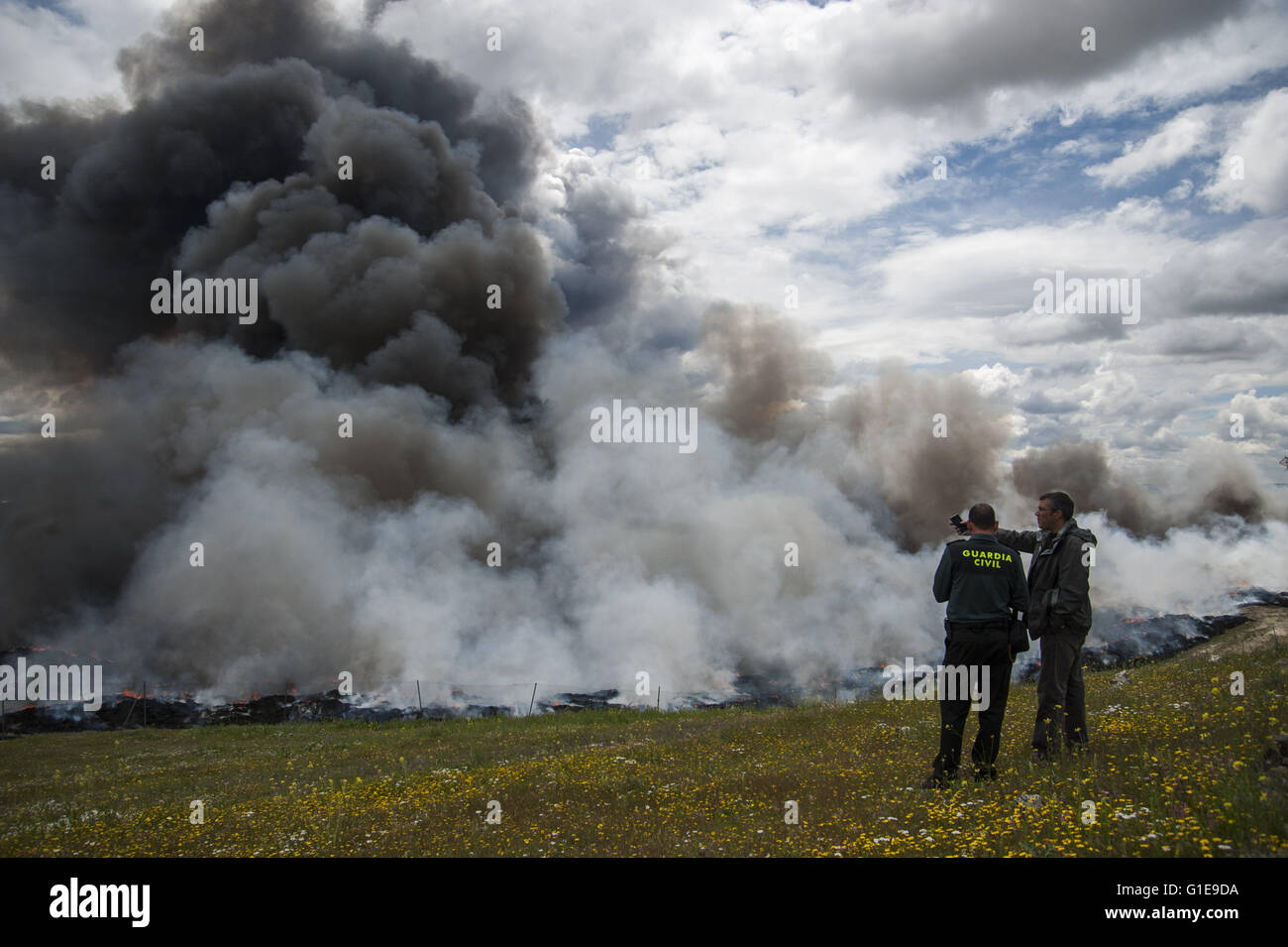Madrid, Spain. 13th May, 2016. A fire, allegedly caused, fire a ...