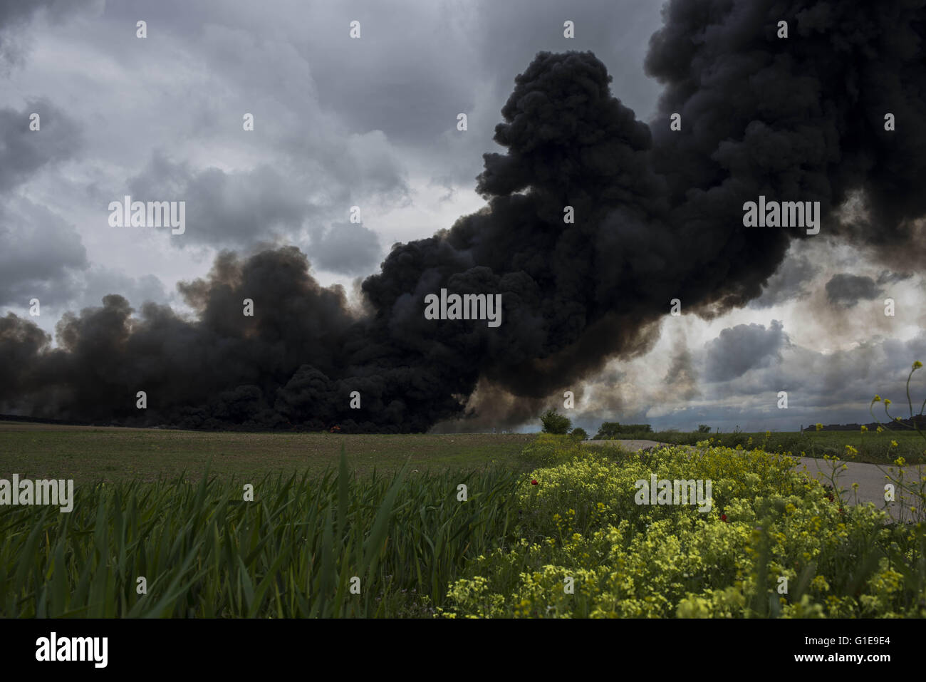 Madrid, Spain. 13th May, 2016. A fire, allegedly caused, fire a ...