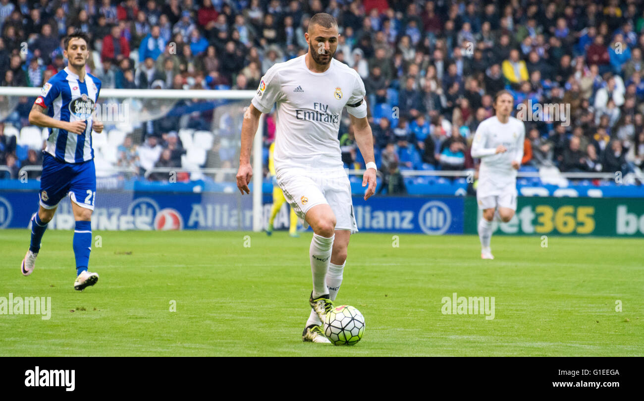 La Coruña, Spain. 14th May, 2016. Karim Benzema (forward, Real Madrid ...