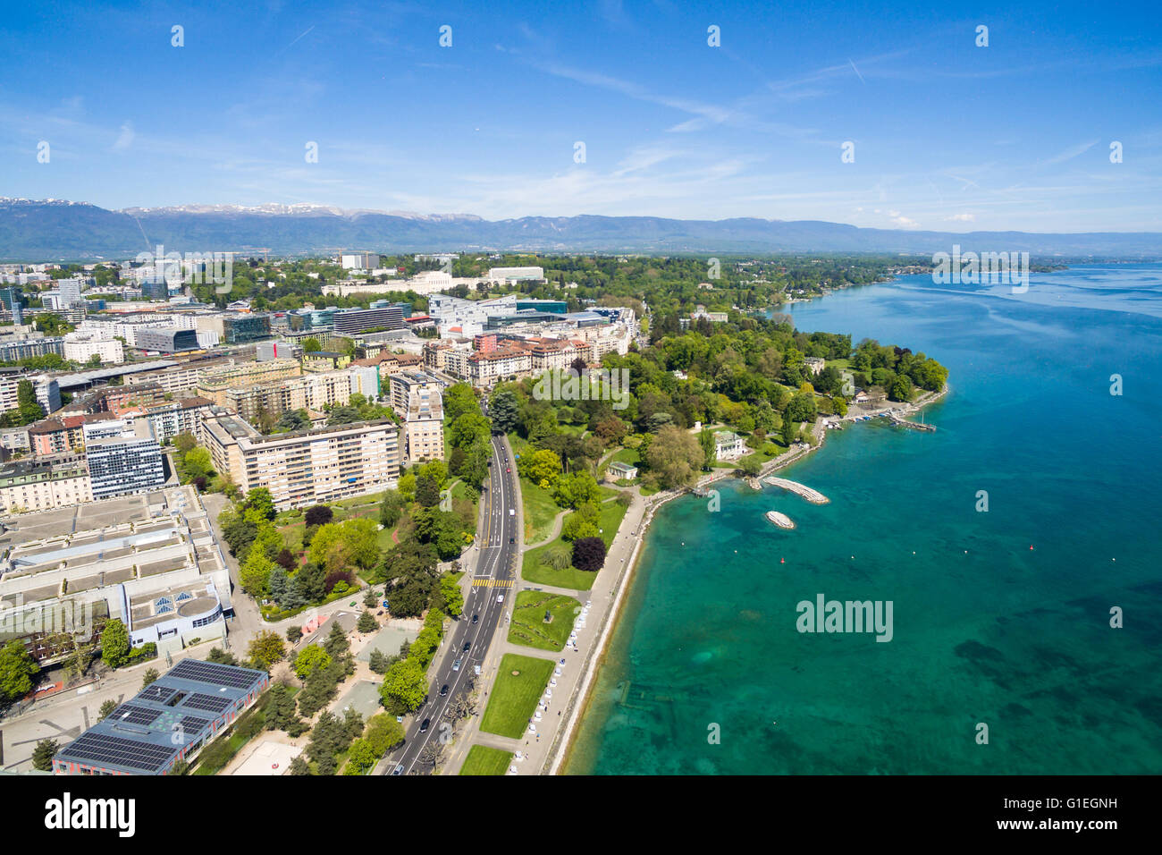 Aerial view of Leman lake - Geneva city in Switzerland Stock Photo - Alamy