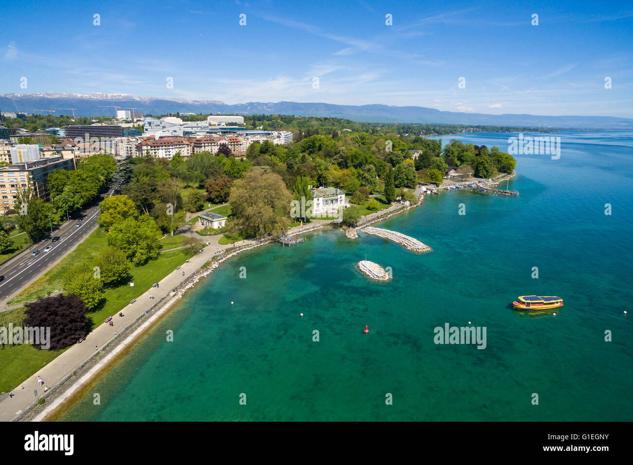 Aerial view of Leman lake - Geneva city in Switzerland Stock Photo - Alamy