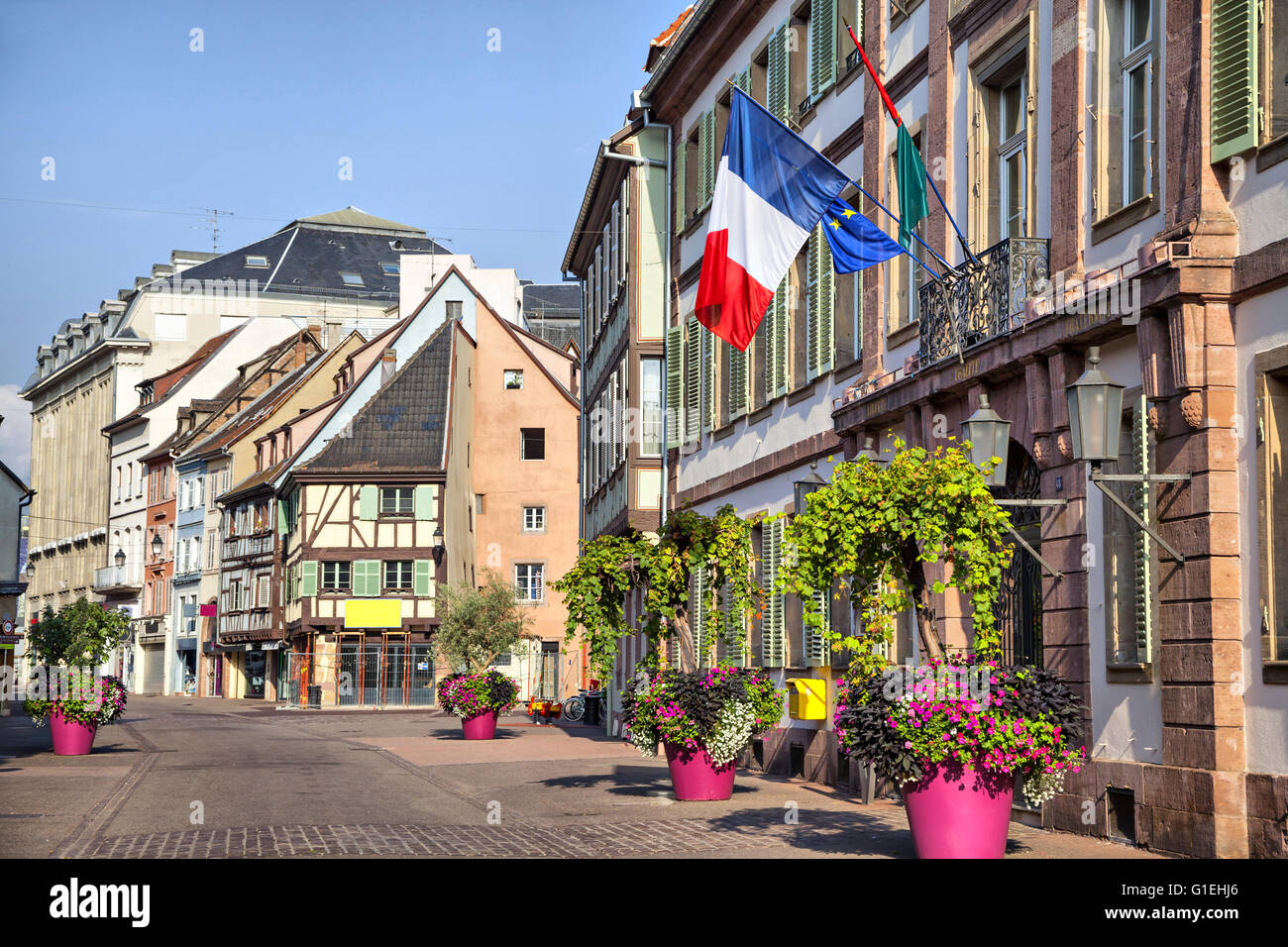 French flag on the building in Colmar, France Stock Photo - Alamy
