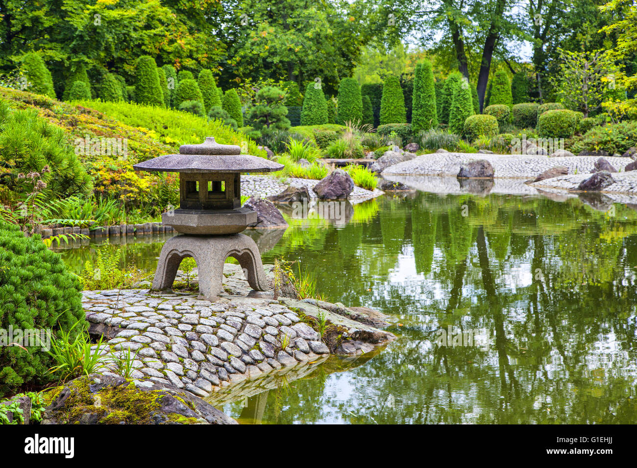 Green pond in Japanese garden in Bonn, Germany Stock Photo - Alamy