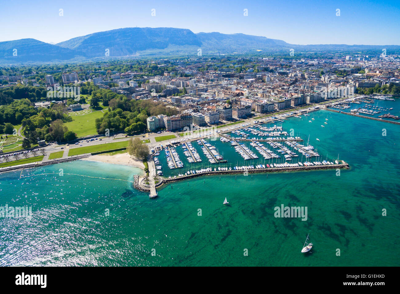 Aerial view of Leman lake - Geneva city in Switzerland Stock Photo - Alamy