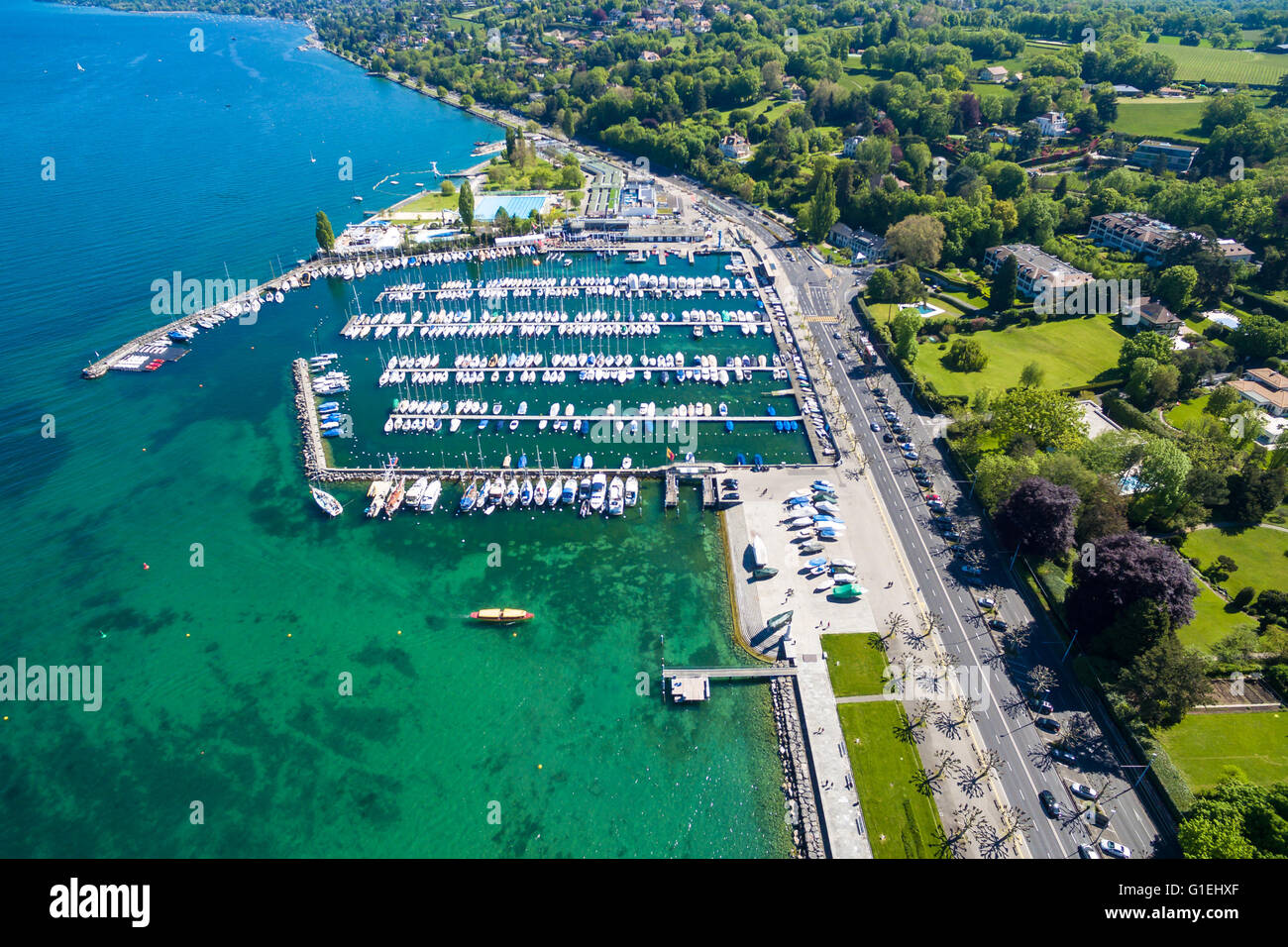 Aerial view of Leman lake - Geneva city in Switzerland Stock Photo - Alamy