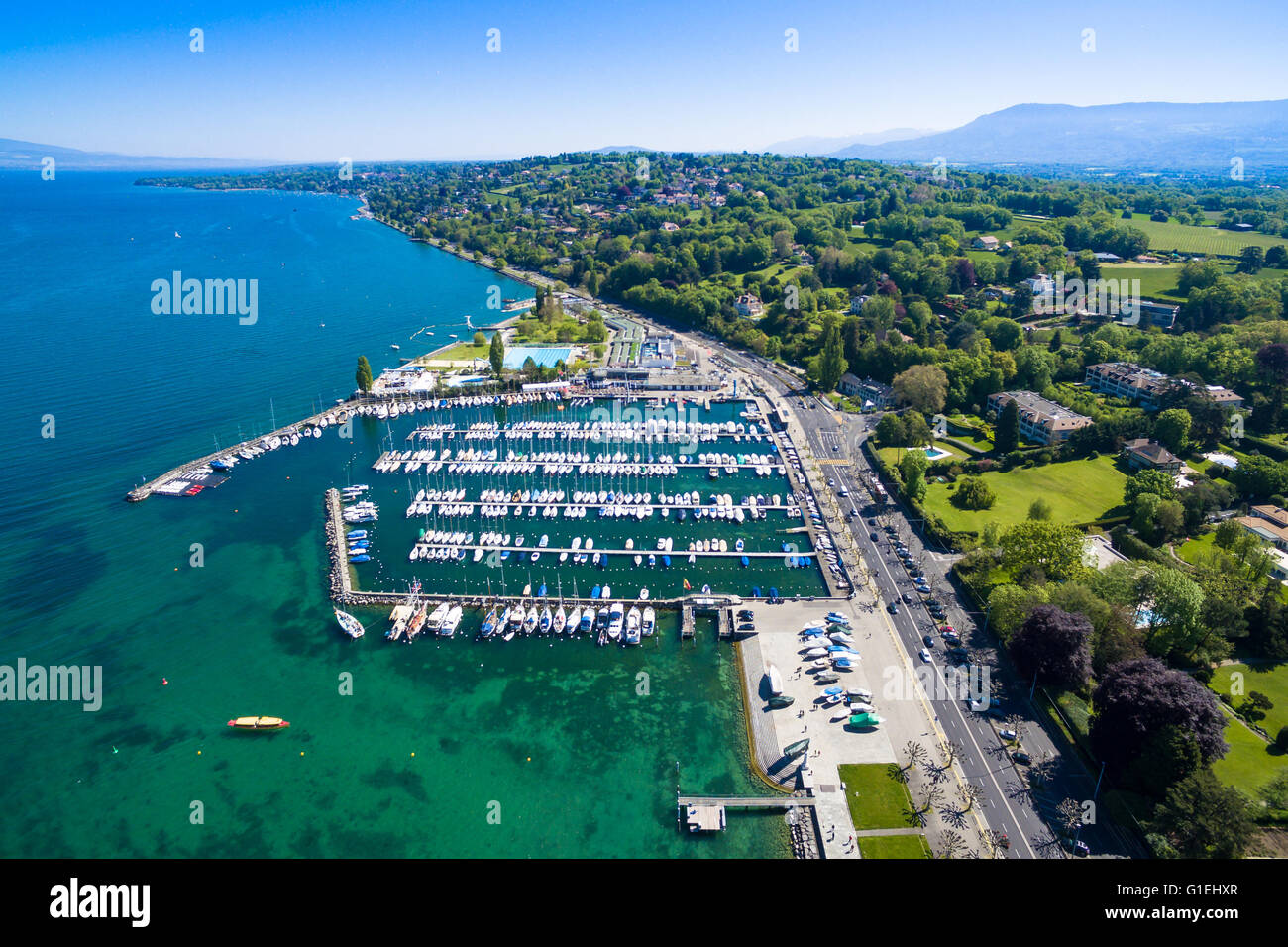Aerial view of Leman lake - Geneva city in Switzerland Stock Photo - Alamy