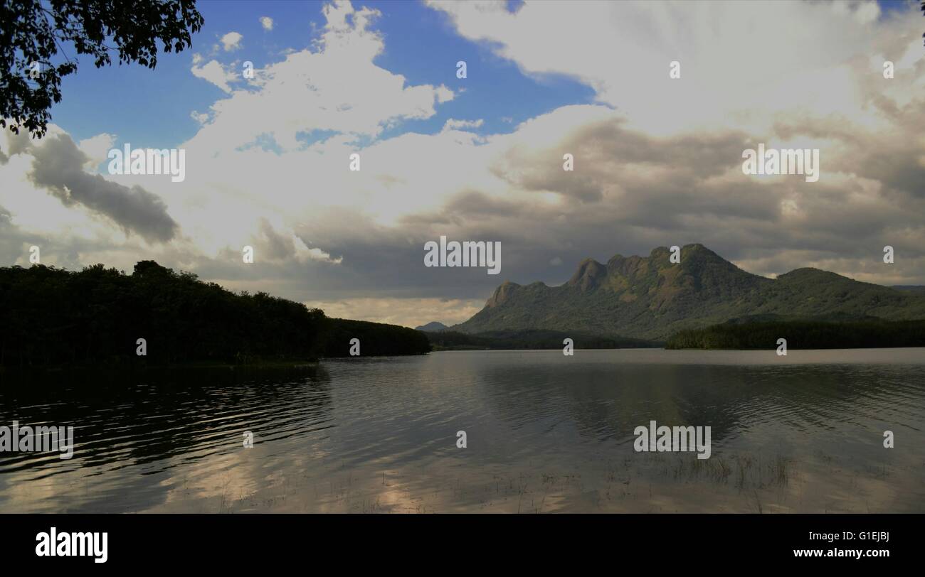 Reflection of Western Ghats on Chittar Dam reservoir in Tamilnadu ...