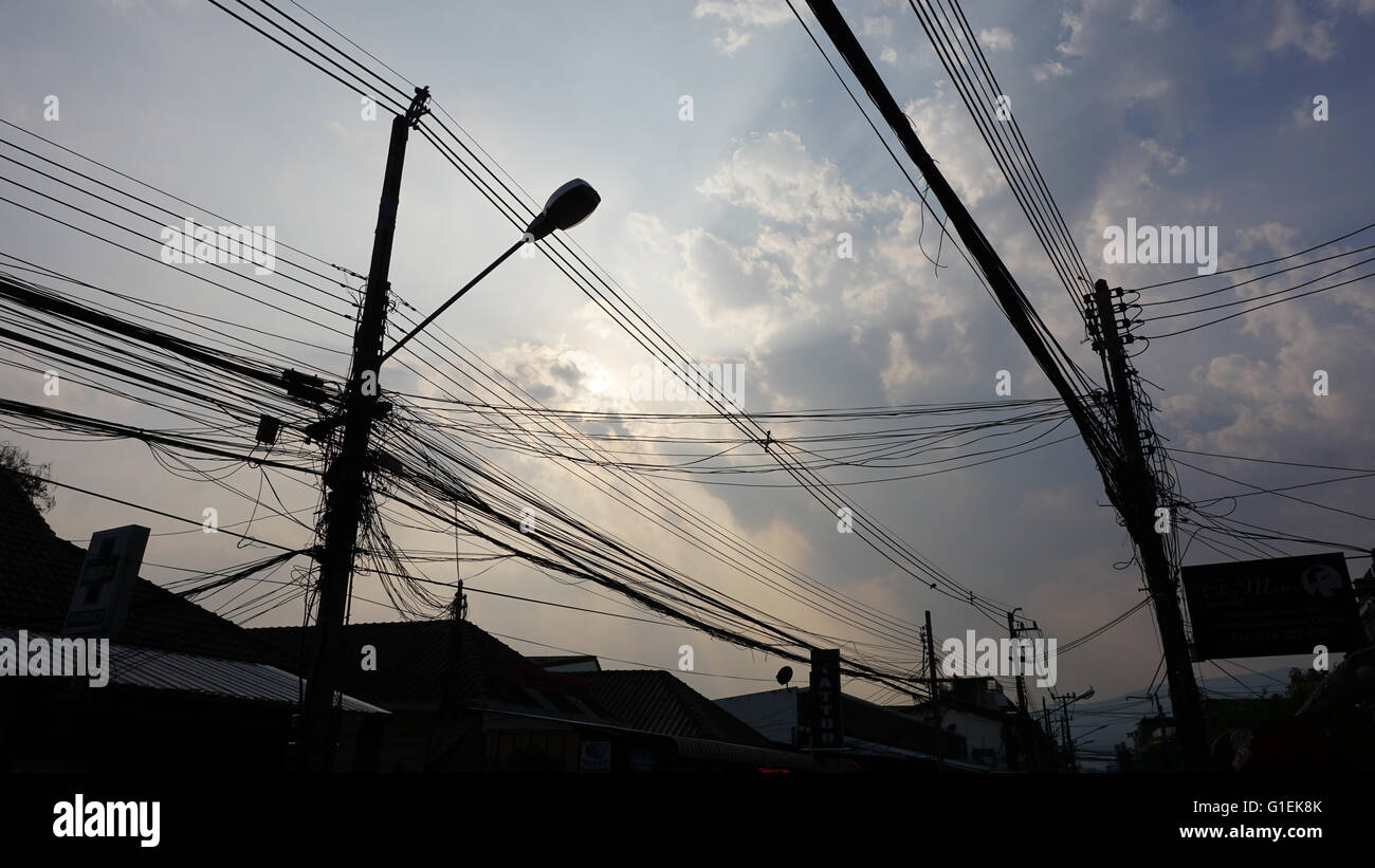 power lines in asian street Stock Photo - Alamy