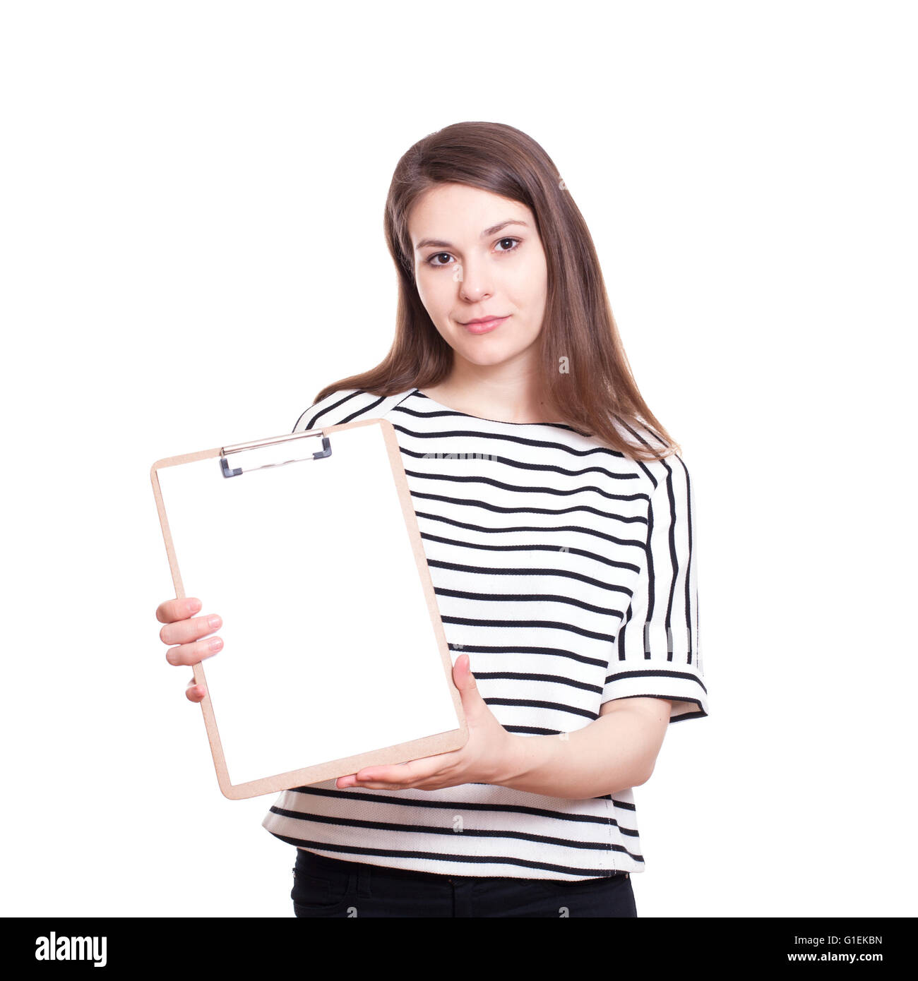 Woman with clipboard Stock Photo - Alamy