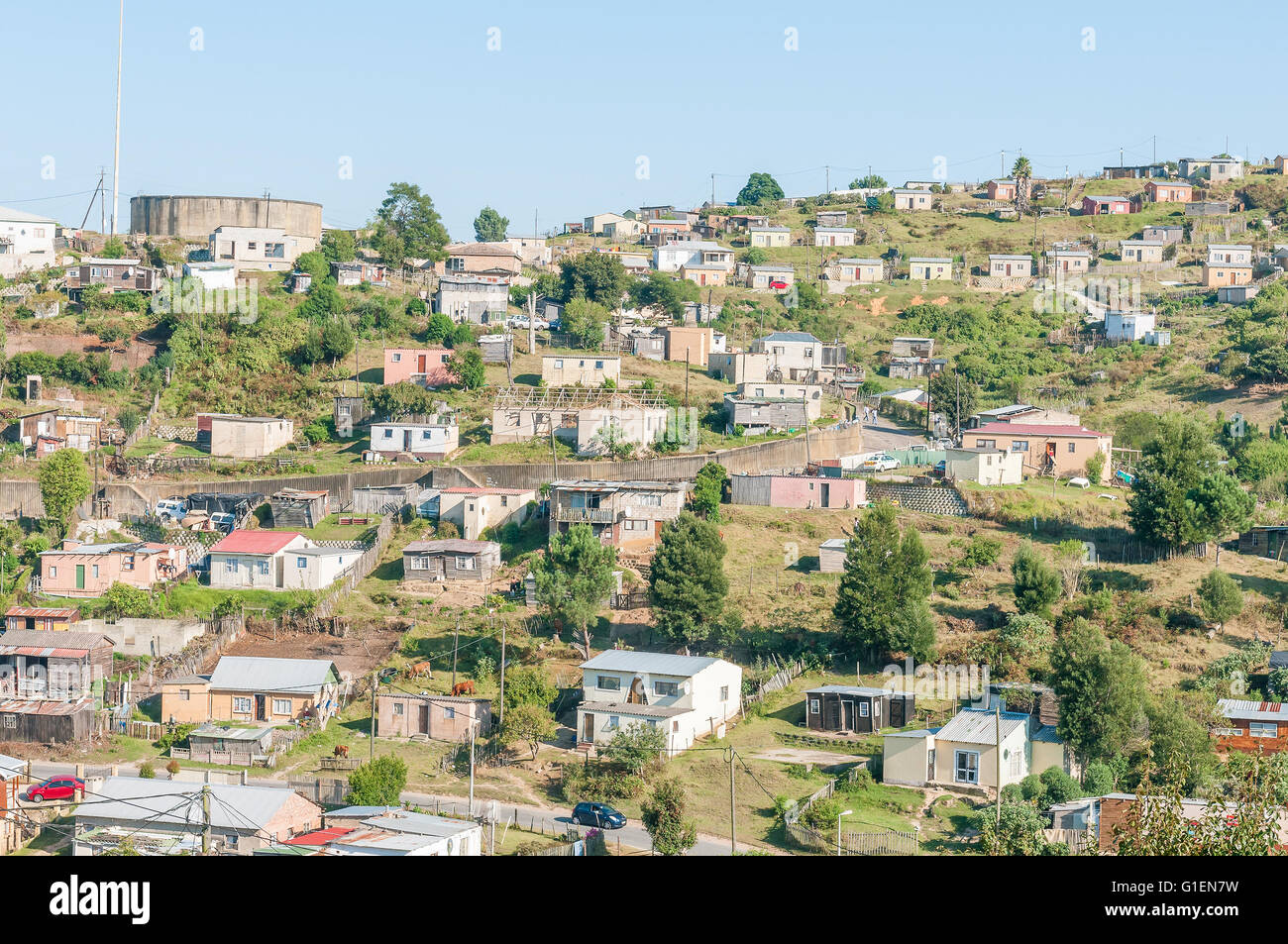 KNYSNA, SOUTH AFRICA - MARCH 5, 2016: A view of a reservoir and houses ...