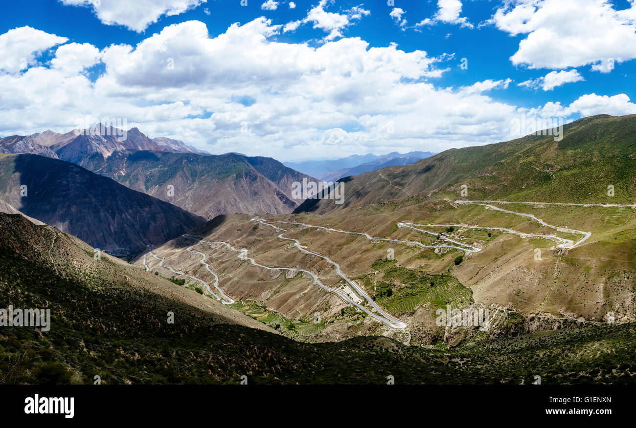 Tibet, China - The view of the crazy switchback on the mountain. The ...