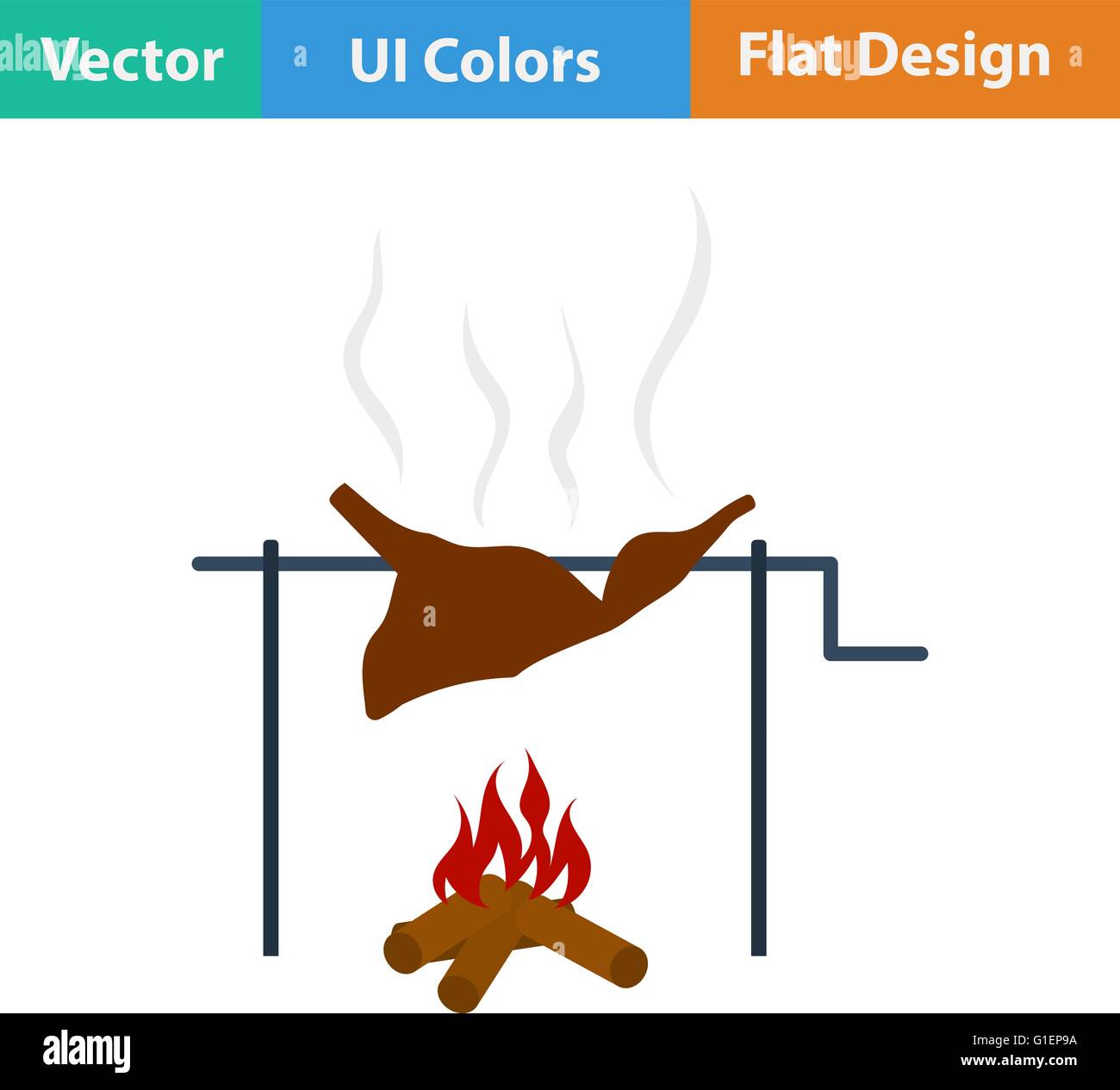 Flat design icon of roasting meat on fire in ui colors. Vector ...