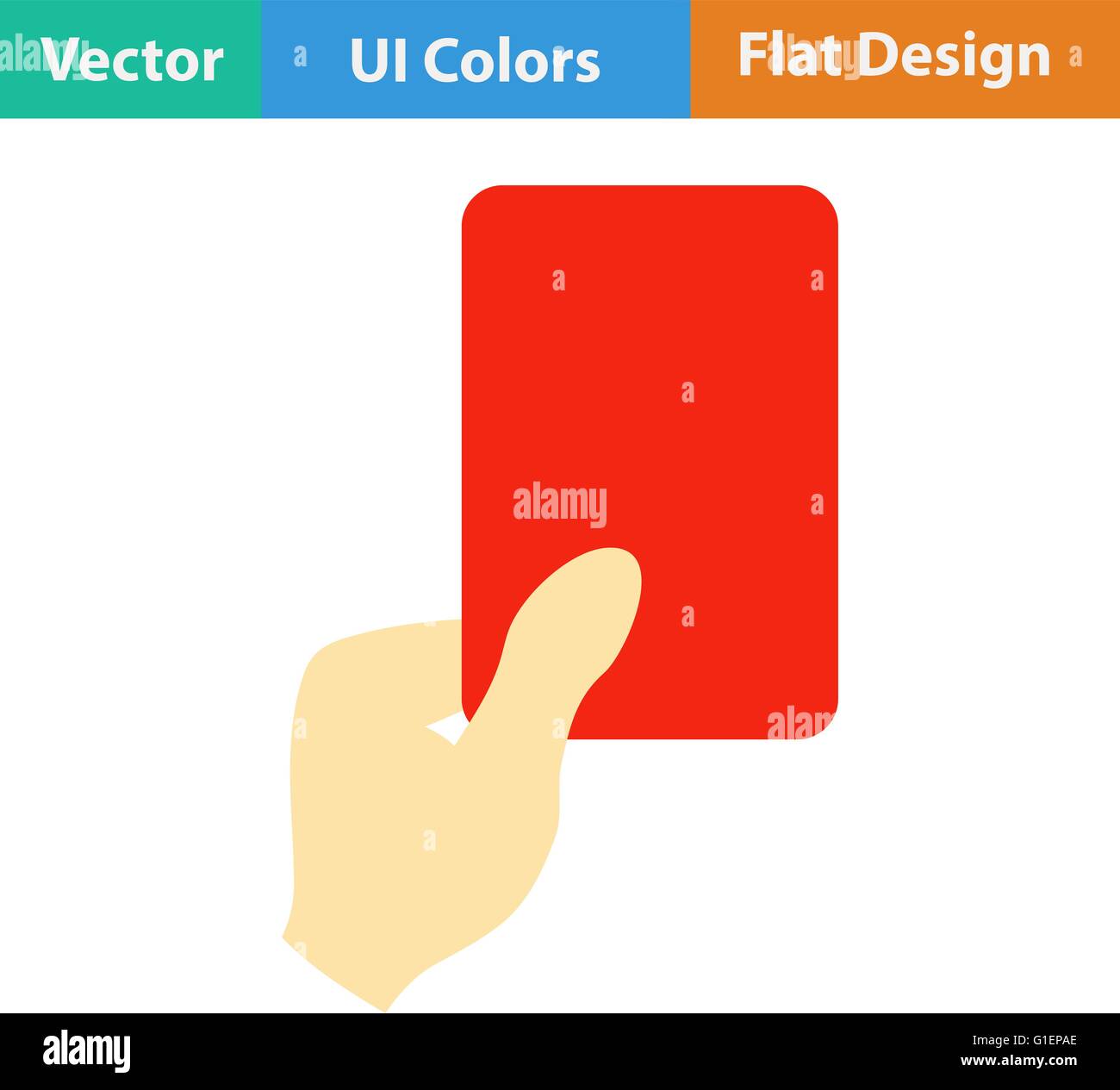 Flat design icon of football referee hand with red card in ui colors ...