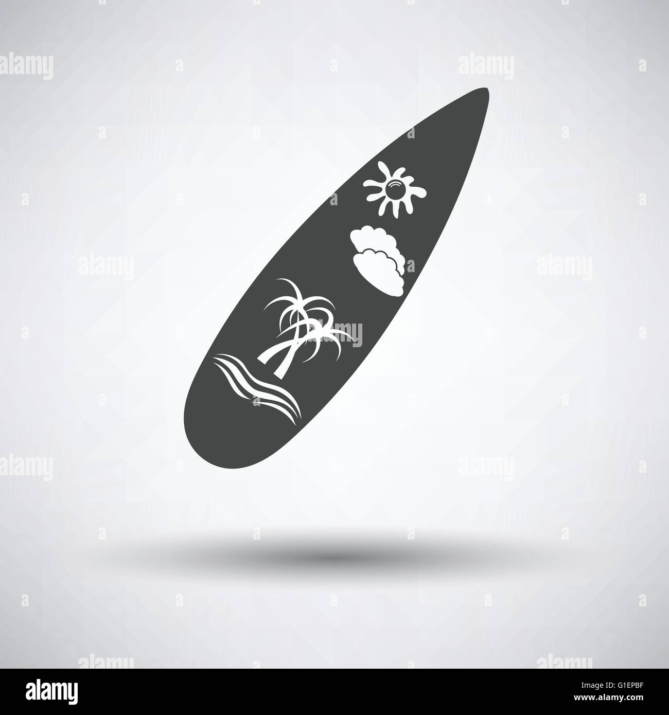 Surfboard icon on gray background with round shadow. Vector ...