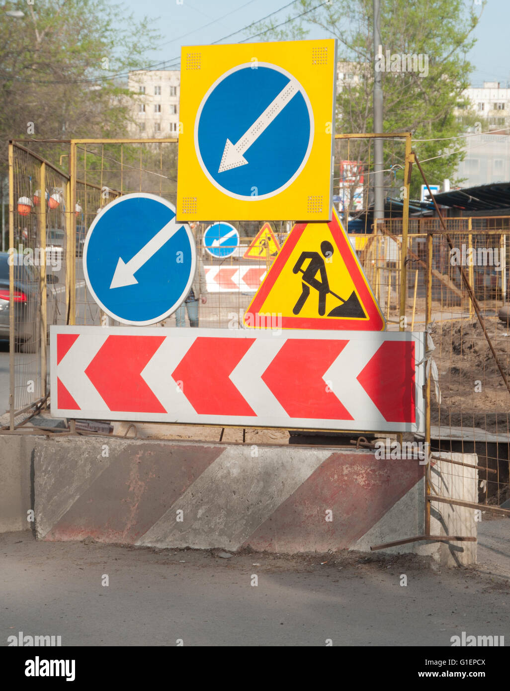 Road signs on a street in a sunny spring day Stock Photo - Alamy