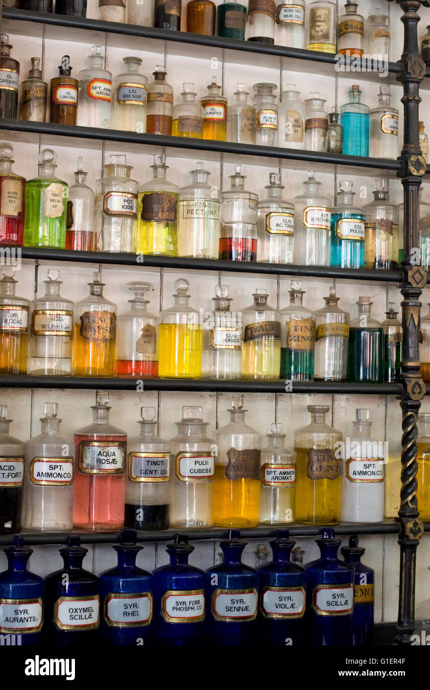Old fashioned Pharmaceutical display in a Victorian Apothecary Stock ...