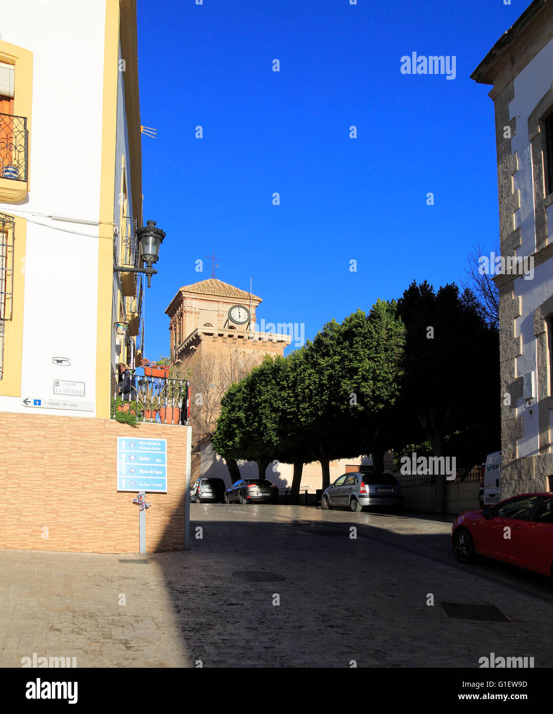 Village centre historic church in village of Nijar, Almeria, Spain ...