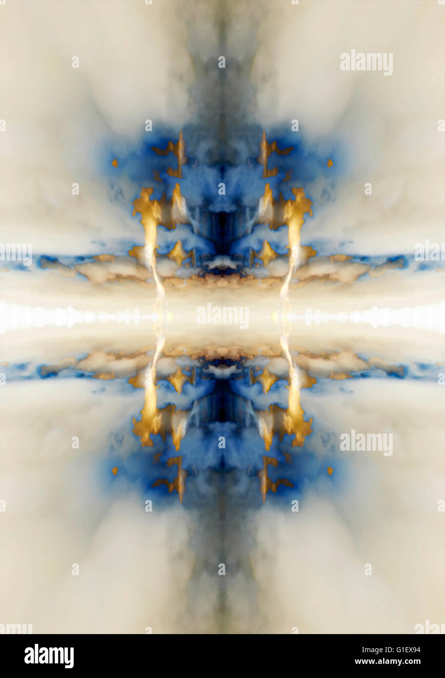 Mirrored blue shapes against a light brown background Stock Photo - Alamy