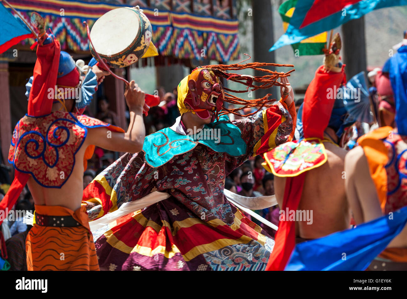 Dance of terrifying deities (Tungam) at Paro religious festival Bhutan ...