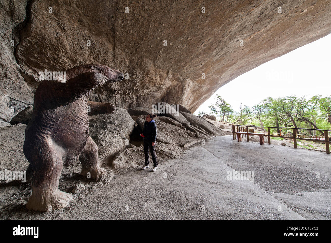 Tourist in front of the giant ground sloth monument called Mylodon's ...