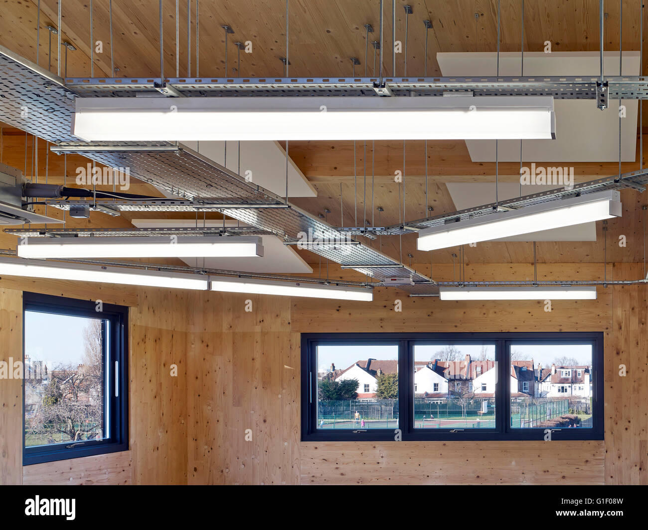 Classroom interior and framed view. Graveney School, Sixth Form Block ...