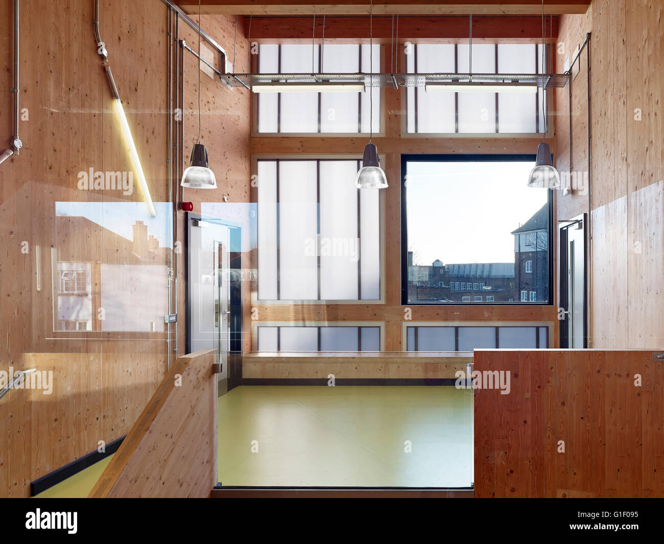 Lobby interior and framed view. Graveney School, Sixth Form Block ...