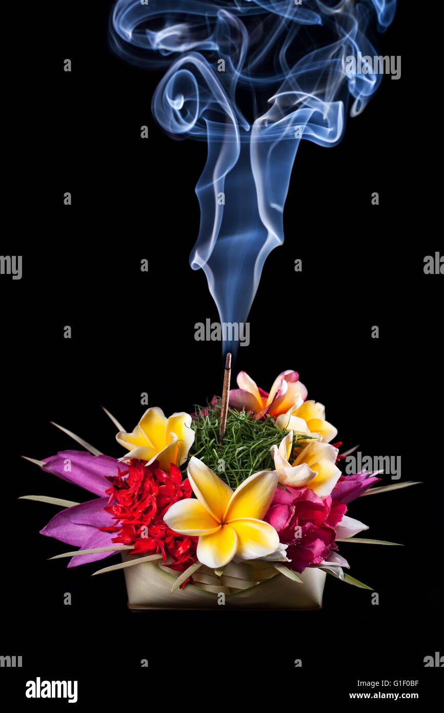 Canang Sari spiritual offerings to the gods in Balinese Hinduism Stock ...