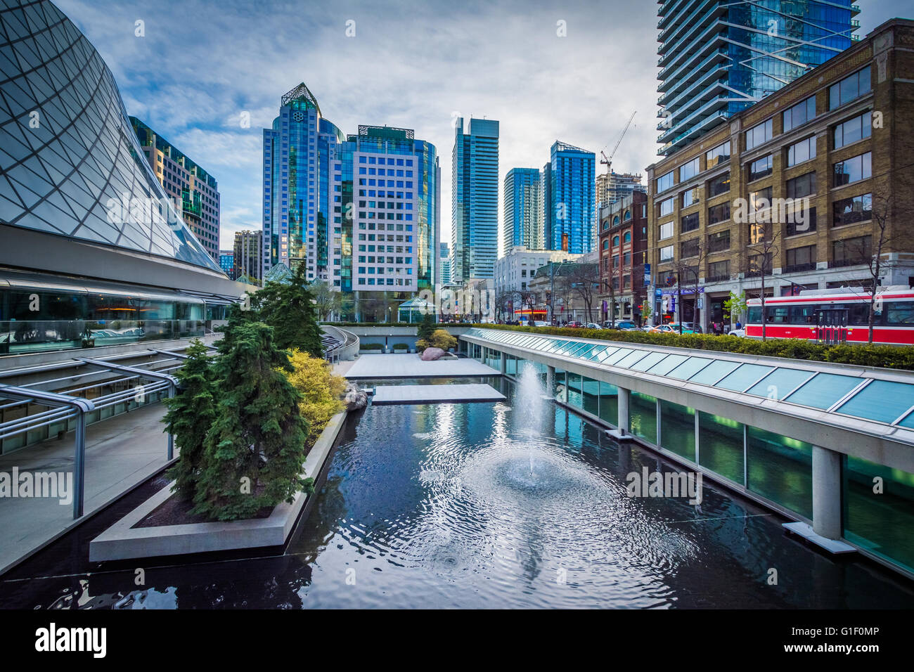 Fountains and modern buildings at David Pecaut Square, in downtown ...